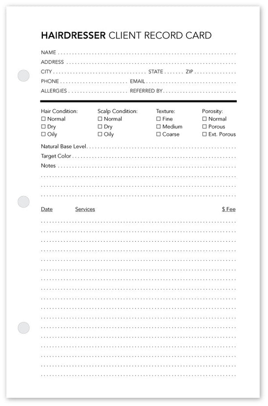 Client Record Cards - Hairdresser – The Salon Print Shop