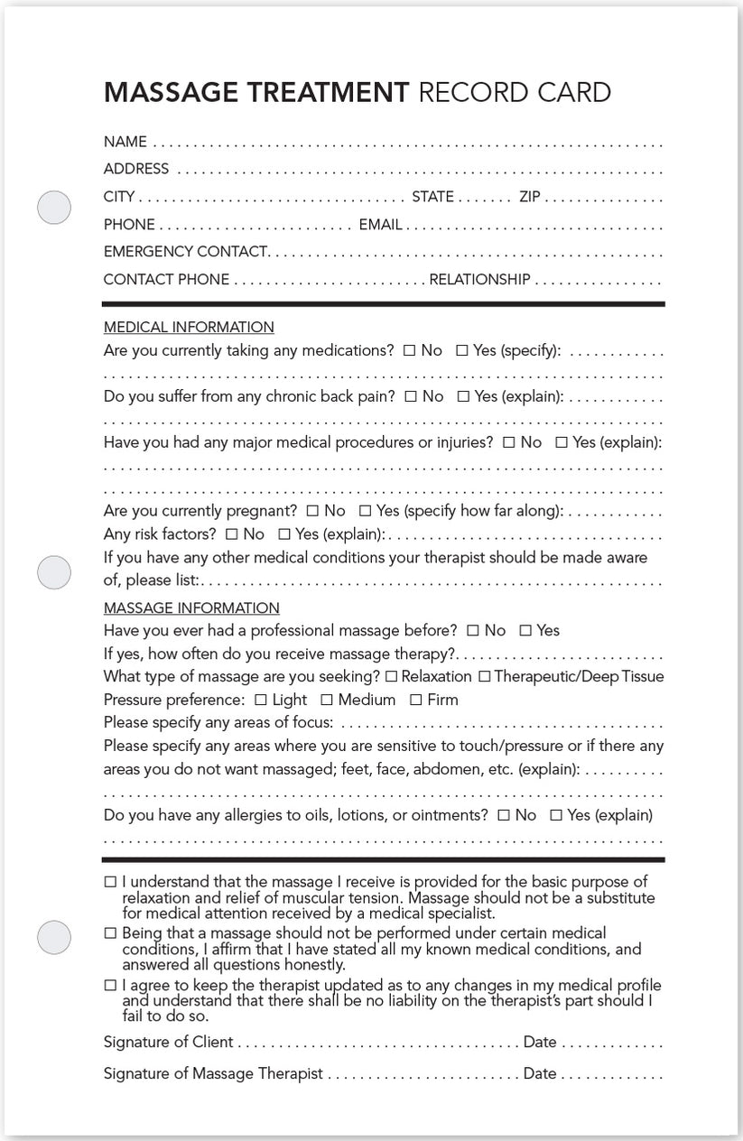 Client Record Cards - Massage Treatment – The Salon Print Shop